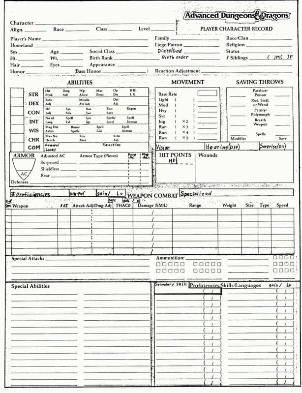 Ad D 2e Character Sheet Form Fillable - Printable Forms Free Online